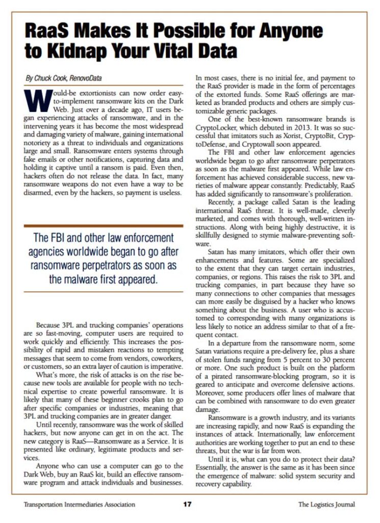 RaaS Makes It Possible for Anyone to Kidnap Your Vital Data (Logistics ...